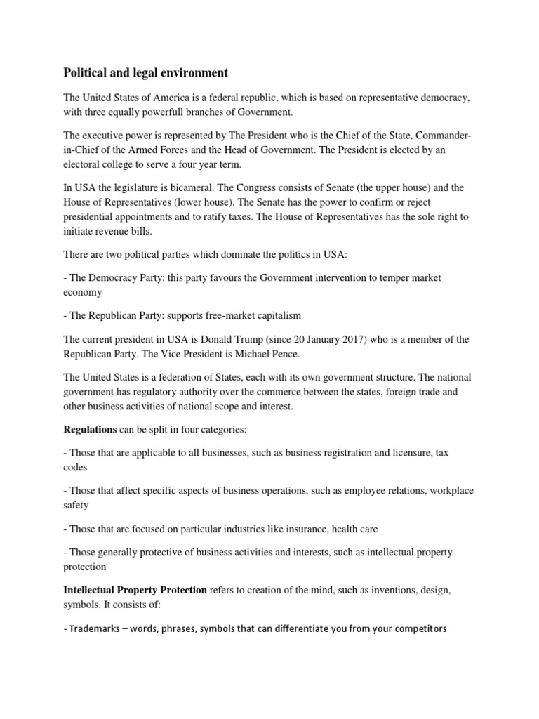 Political and Legal Environment: Regulations Can Be Split in Four ...