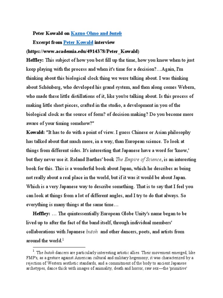 Kazuo Ohno and Butoh Peter Kowald | PDF