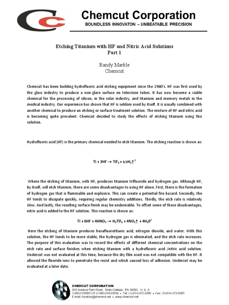 Titanium Etching with HF and Nitric Acid | PDF | Nitric Acid | Chemical ...