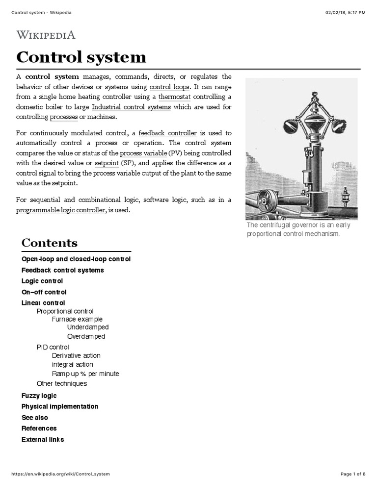 Control System - Wikipedia | PDF | Control System | Control Theory