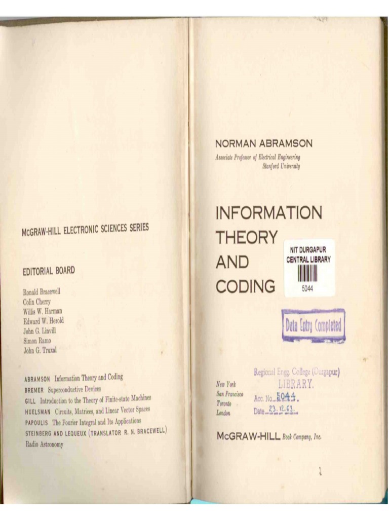 Information Theory and Coding by Norman Abramson | PDF