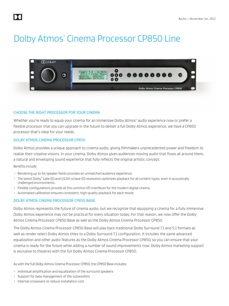 DOLBY Atmos Cinema Processor CP850 R2 | PDF | Loudspeaker | Audio ...