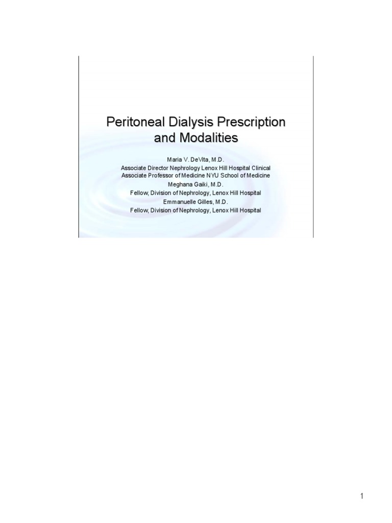 Peritoneal Dialysis Prescription and Modalities | PDF | Dialysis ...