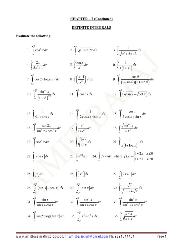 Definite Integrals Evaluation Problems | PDF