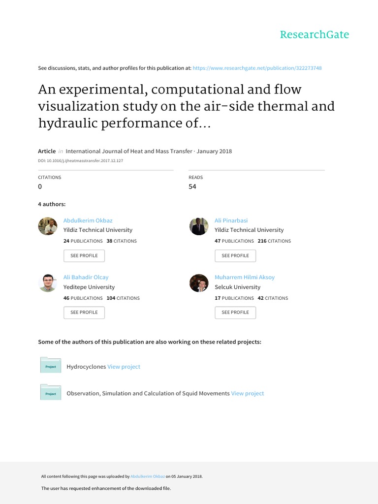 An Experimental, Computational and Flow Visualization Study On The ...