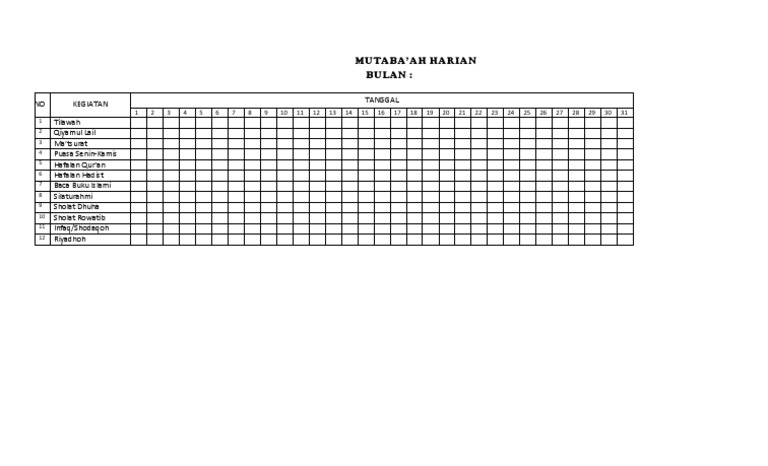 Mutaba'Ah Harian Bulan | PDF
