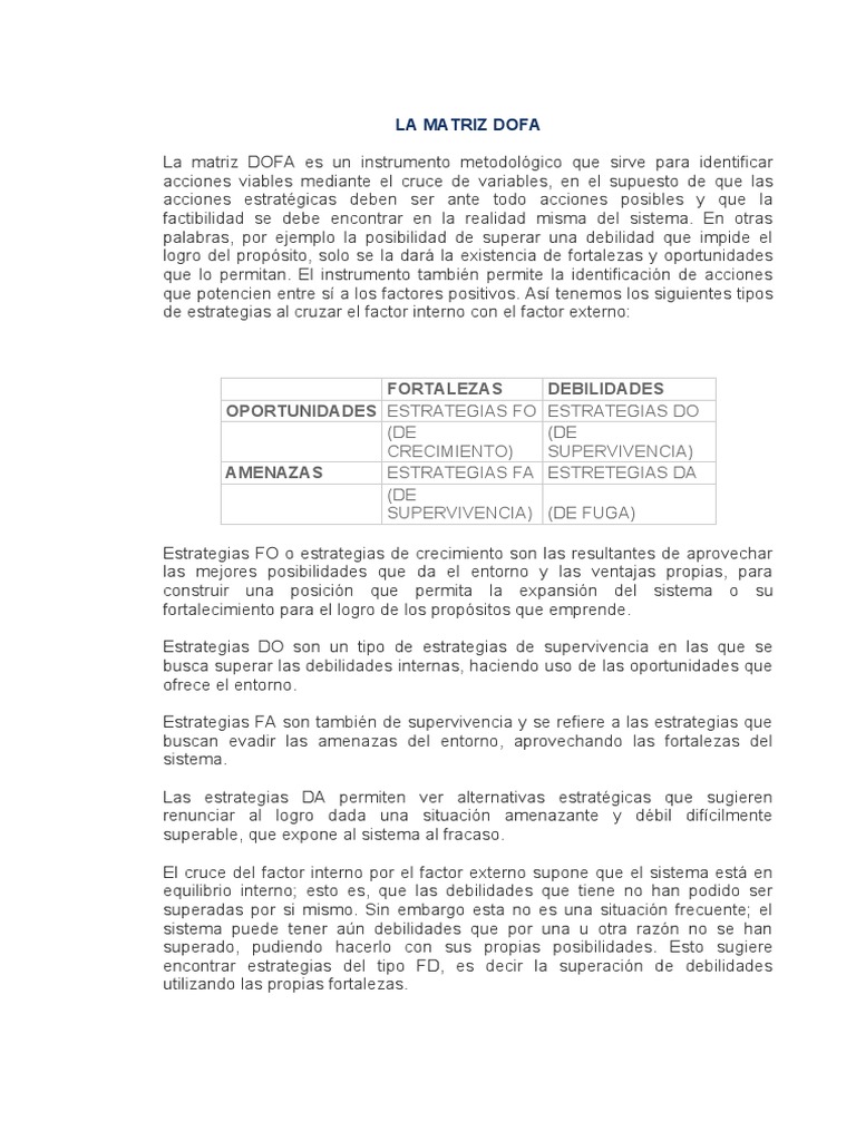 Estrategias DOFA en la Administración | PDF | Análisis FODA | Business