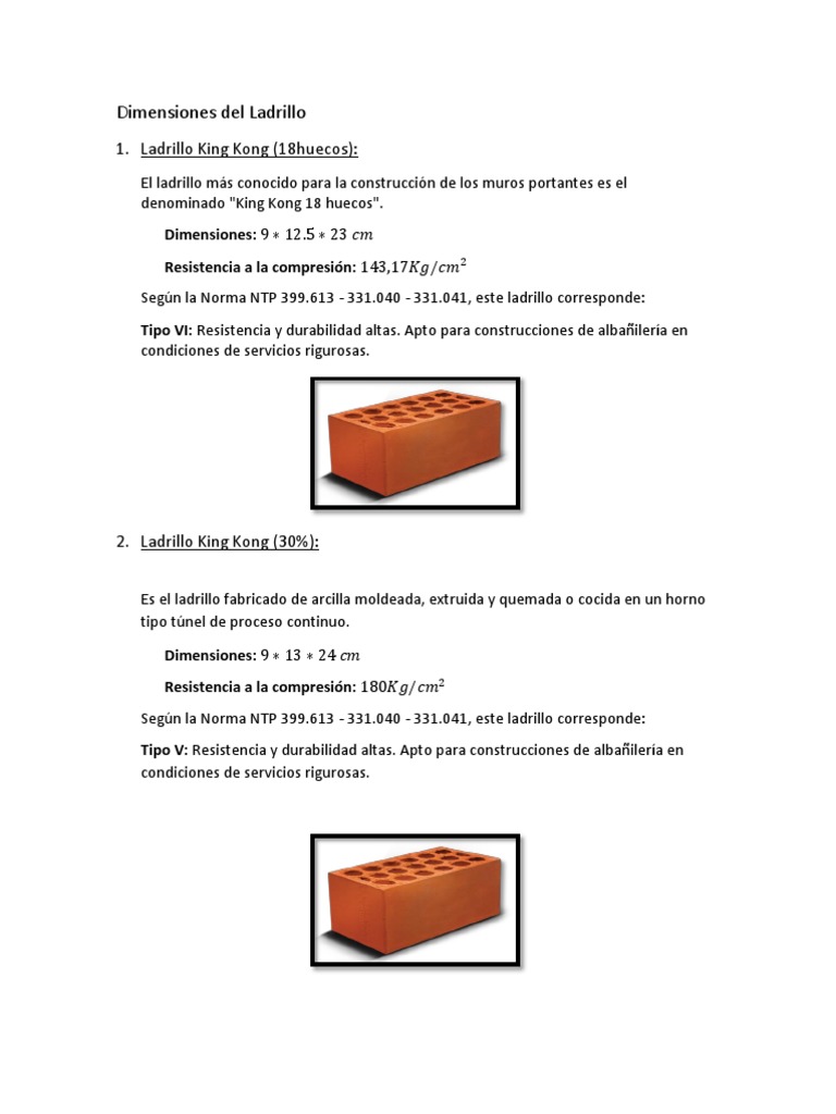 Tabla De Dimensiones Estándar De Ladrillos El Ladrillo. Medidas,