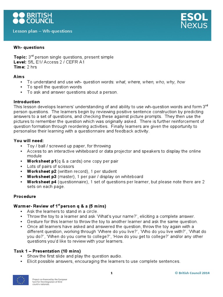 Questions Lesson Plan | PDF | Question | Linguistics