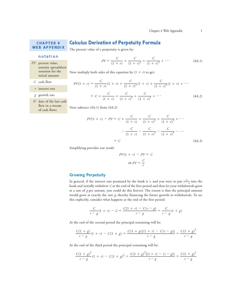 Calculus Derivation of Perpetuity Formula: Notation | PDF | Present ...
