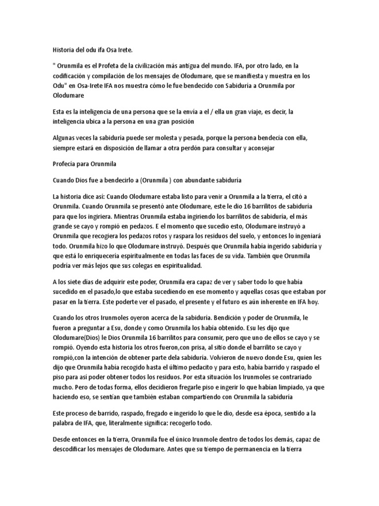 Historia del Odu Ifa Osa Irete | PDF | Creencia religiosa y doctrina ...