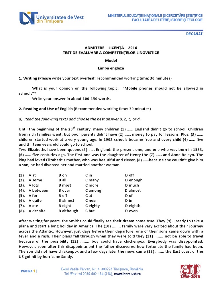 English Test UVT | PDF