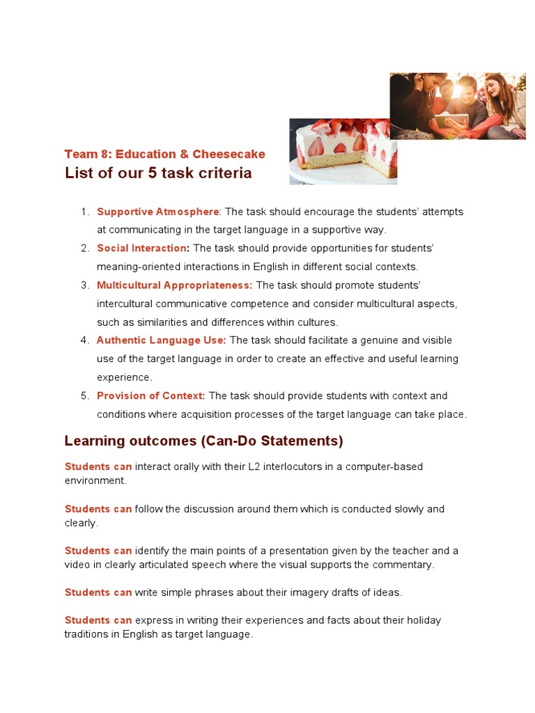 Education and Cheesecake Five Criteria and Can-Do Statements | PDF | Second Language | English ...