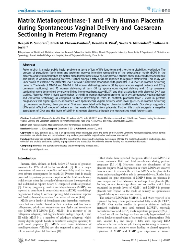 Matrix Metalloproteinase-1 and - 9 in Human Placenta During Spontaneous ...