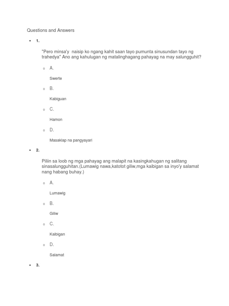 Filipino Quiz | PDF