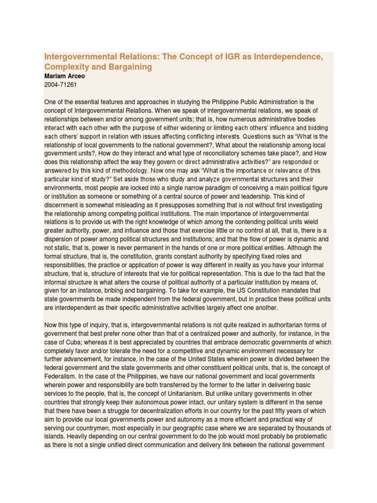 Intergovernmental Relations: The Concept of IGR As Interdependence ...