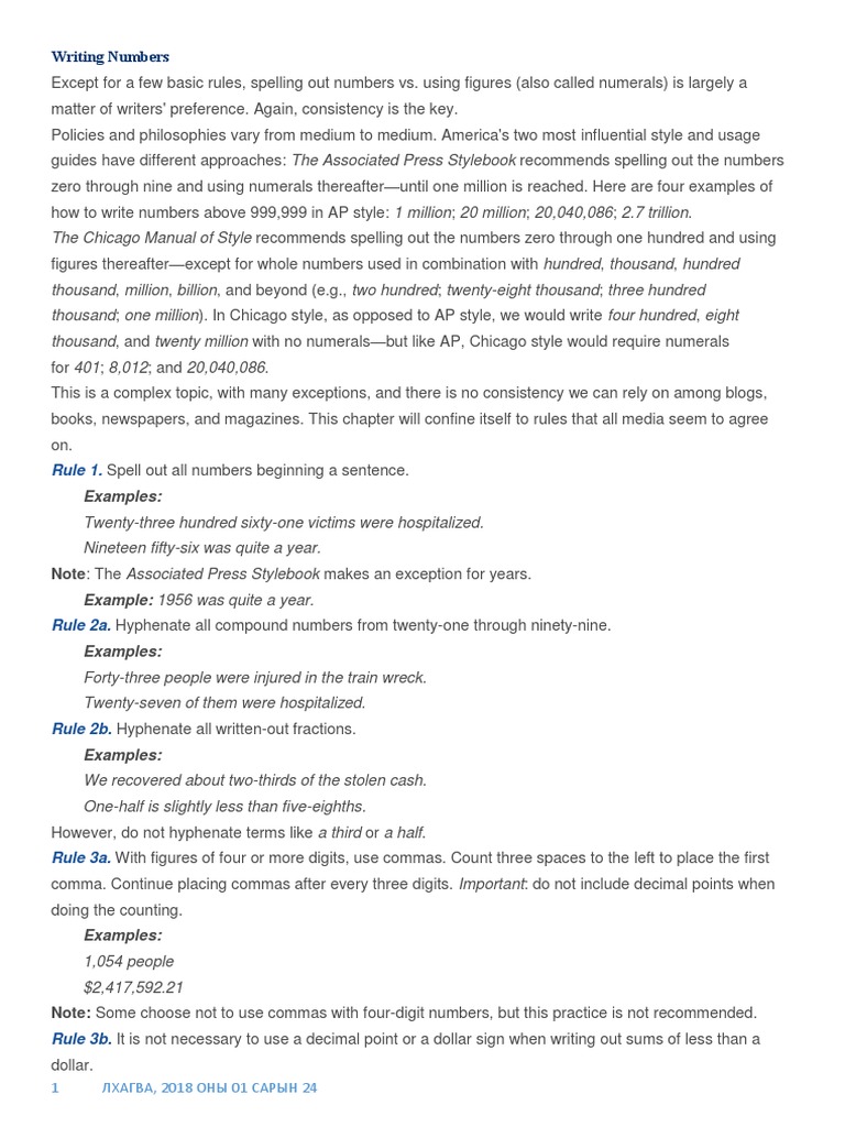 Writing Numbers | PDF | Style (Fiction) | Linguistics