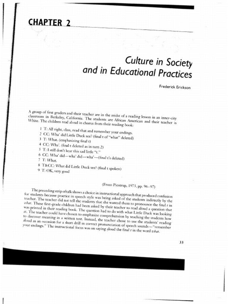 ERICKSON Culture in Society and in Educational Practices 2010 | PDF