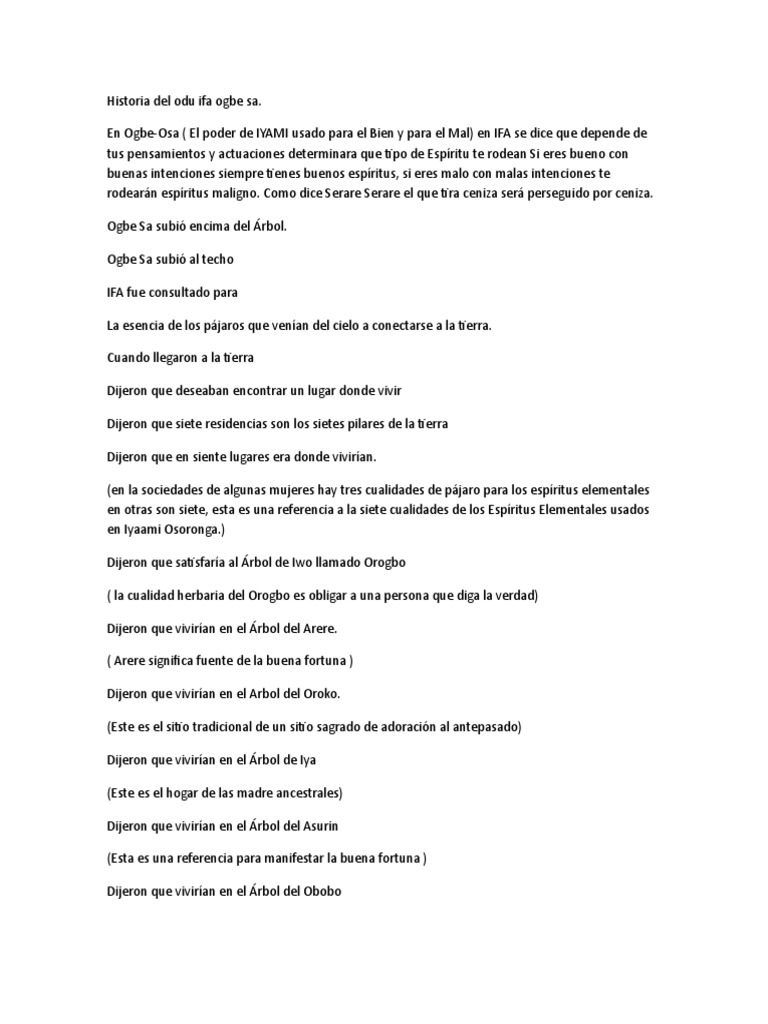 Historia del Odu Ifá Ogbe Sa | PDF | Religión y espiritualidad