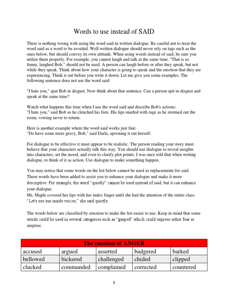 Words To Use Instead of SAID | PDF