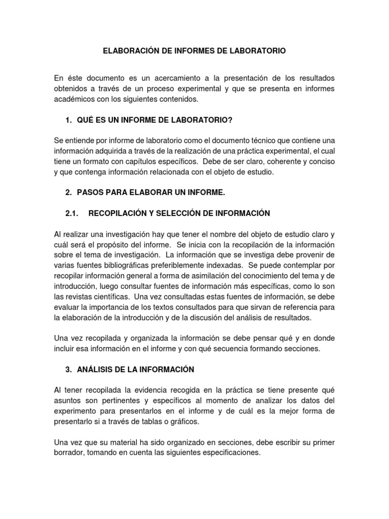 Elaboración de Informes de Laboratorio | PDF | Laboratorios | Información