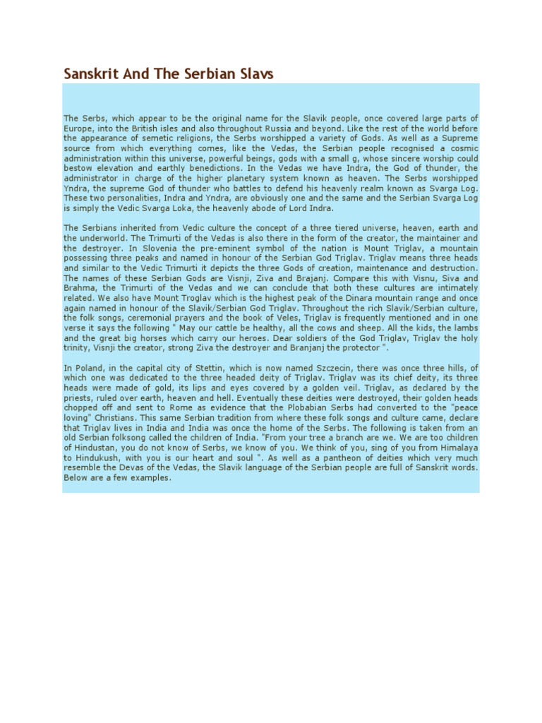 Sanskrit and The Serbian Slavs | PDF | Shiva | Vedas