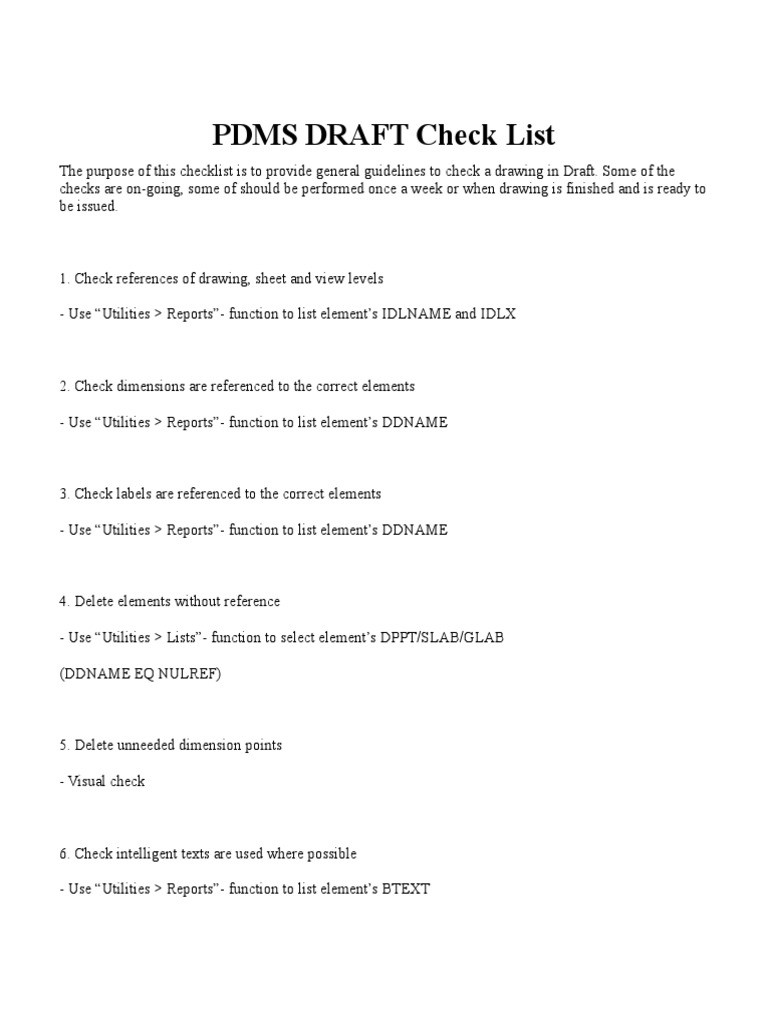 PDMS DRAFT Check List | PDF