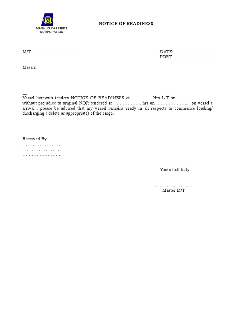 Notice of Readiness | PDF