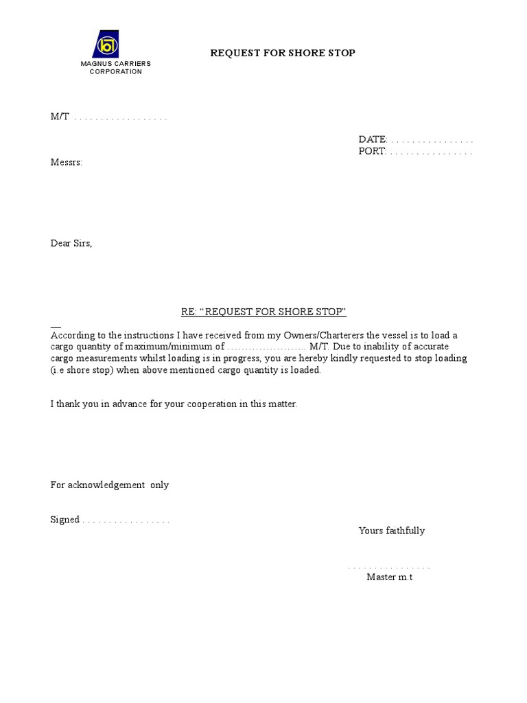 REQUEST For Shore Stop | PDF
