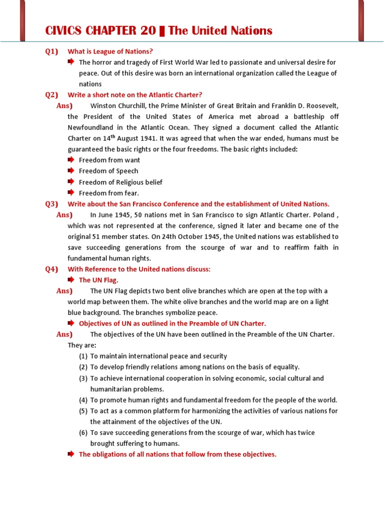 CIVICS CHAPTER 20 - The United Nations | PDF | United Nations General ...