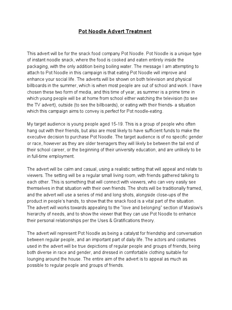 Unit 16 - Pot Noodle Treatment | PDF | Advertising | Target Audience