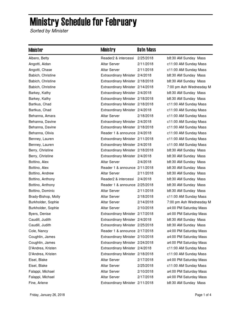 February Ministry Schedule 2018 | PDF
