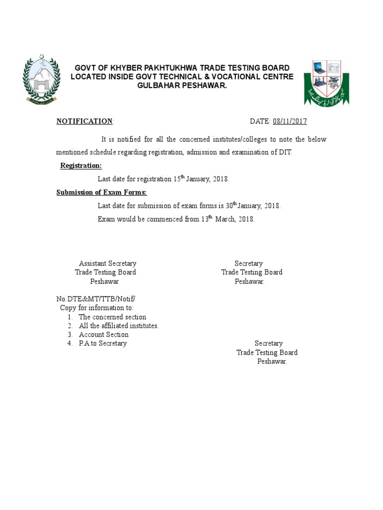 Govt of Khyber Pakhtukhwa Trade Testing Board Located Inside Govt ...