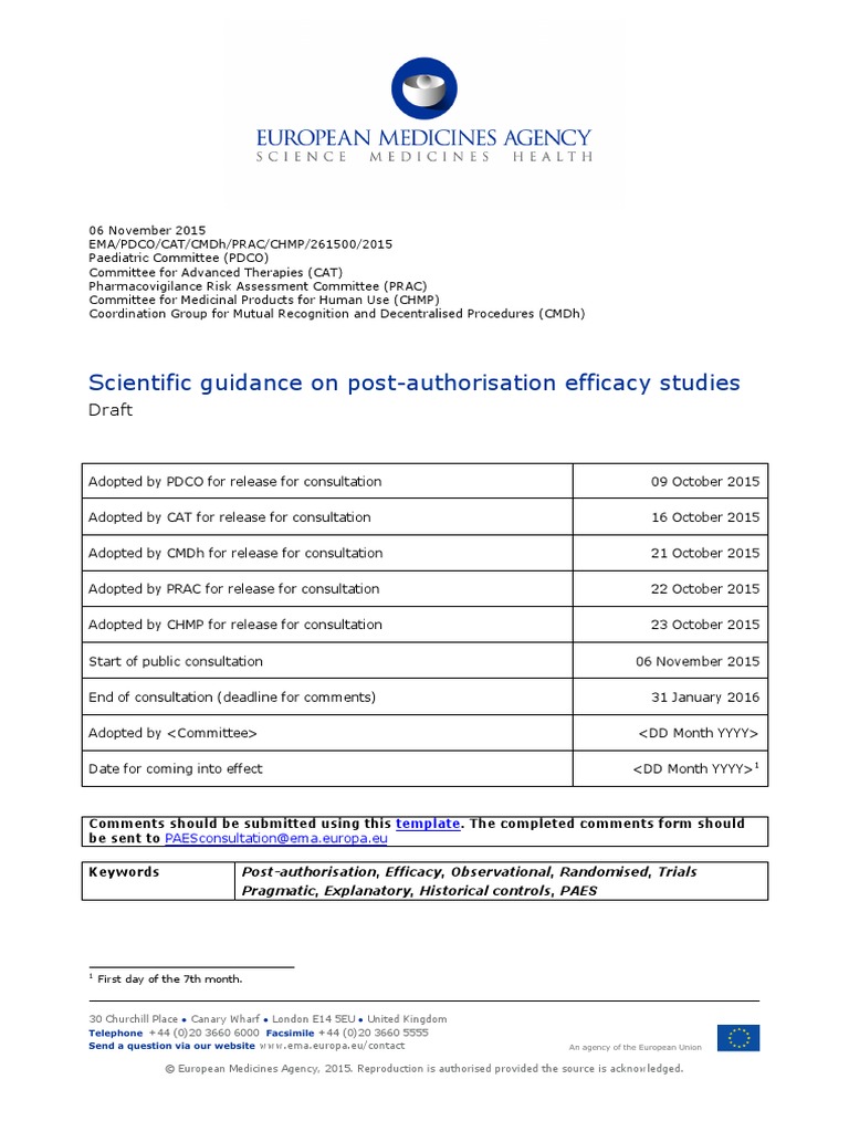 Scientific Guidance On Post-Authorisation Efficacy Studies: Draft | PDF ...