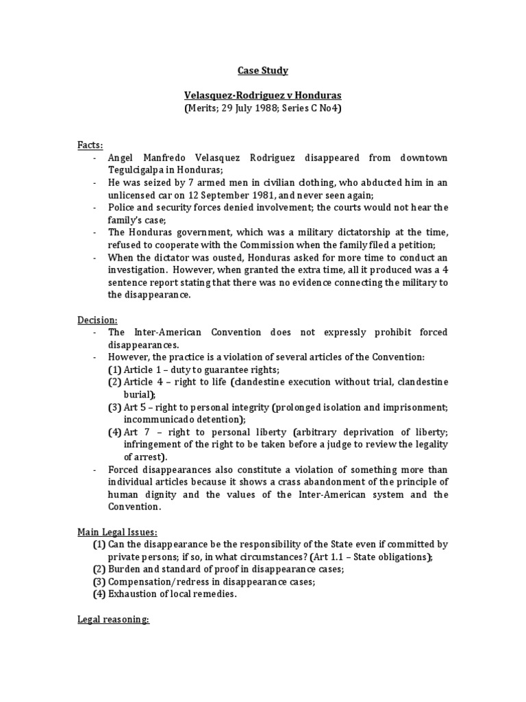 Velasquez Rodriguez Case | Download Free PDF | Burden Of Proof (Law ...