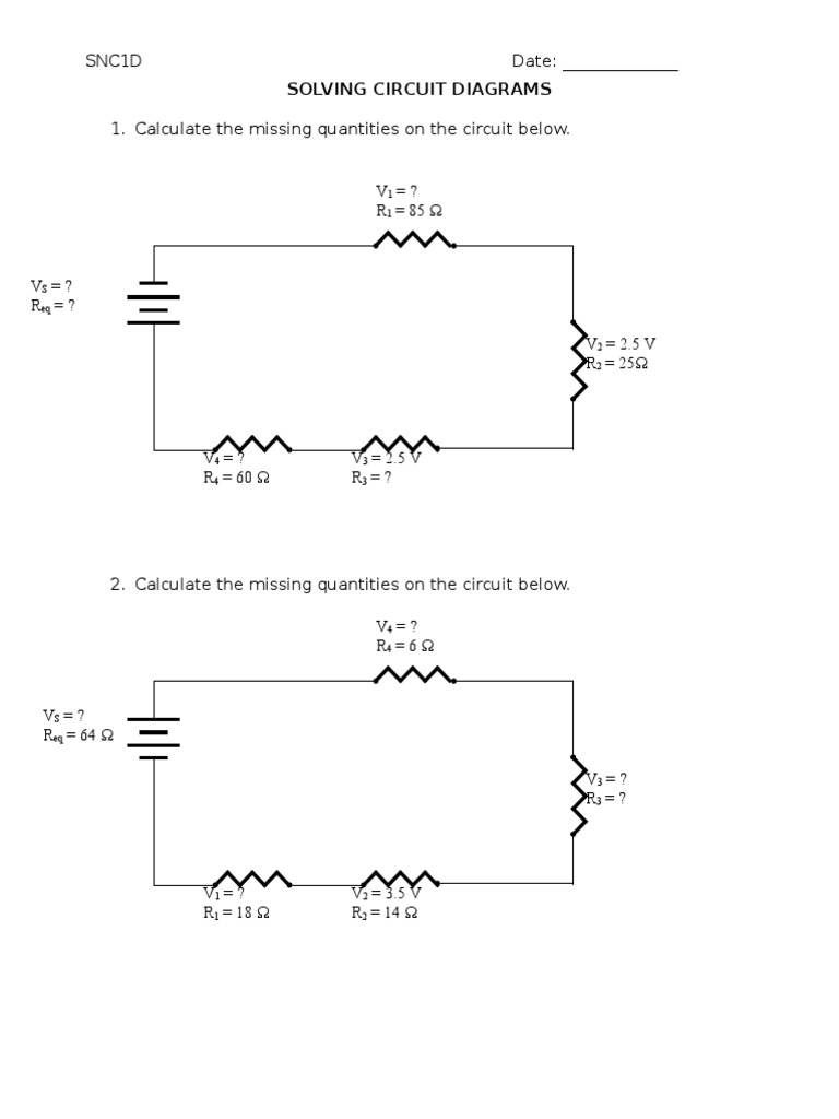 Worksheet - Solving Circuit Diagrams