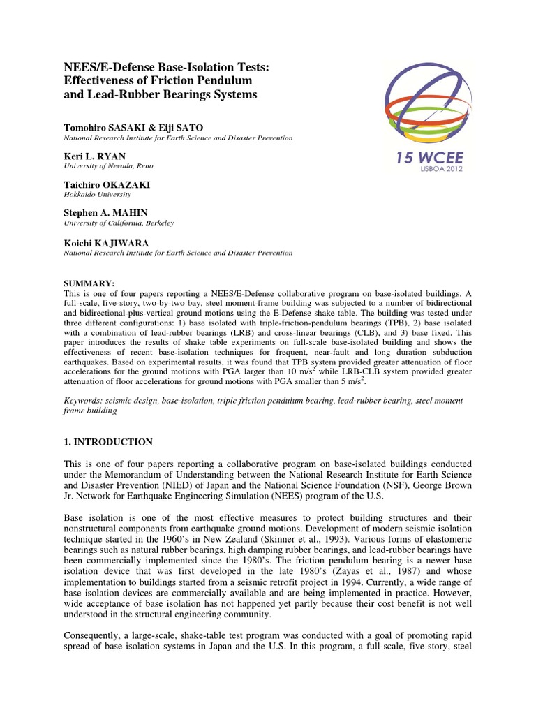 NEESE-Defense Base-Isolation Tests Effectiveness of Friction Pendulum ...