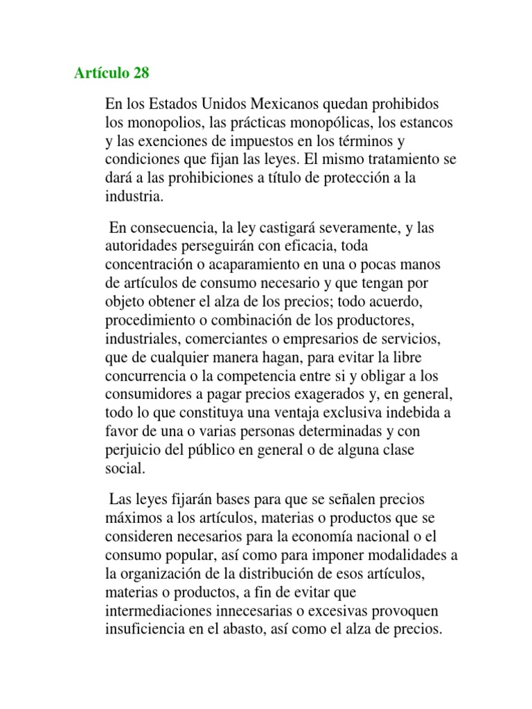 Artículo 28 | PDF | Monopolio | Gobierno
