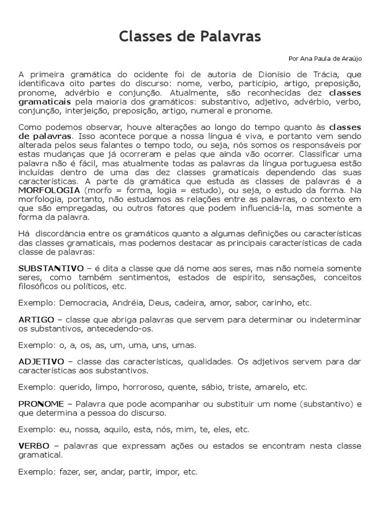 Classes de Palavras - Português - InfoEscola | PDF | Classe gramatical | Pronome
