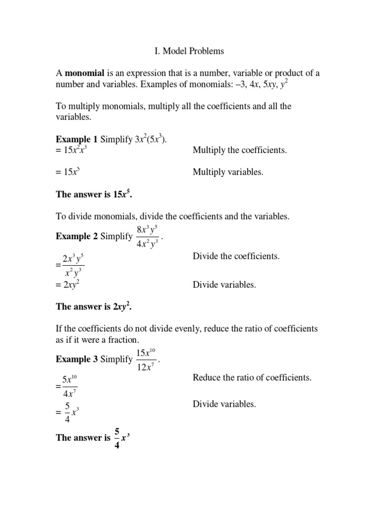Multiplying and Dividing Monomials | PDF | Mathematical Objects ...