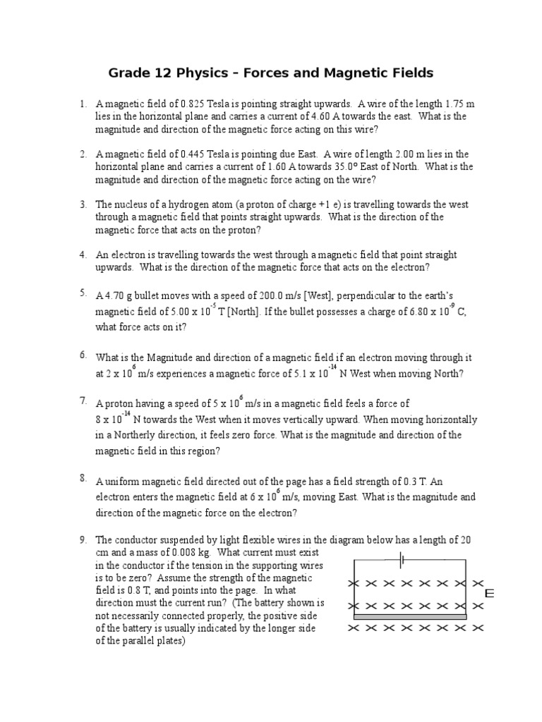 10 Forces and Magnetic Fields Questions | PDF | Magnetic Field | Electron