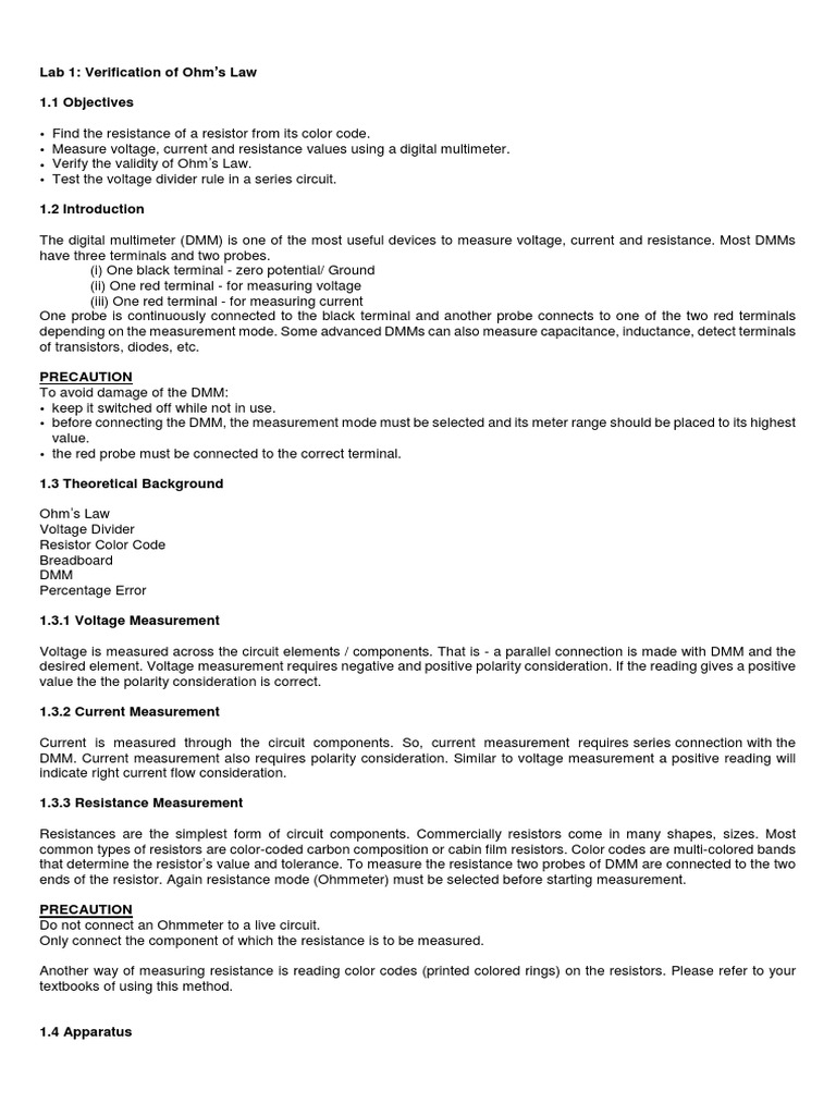 Eee 141 Lab 1 | PDF | Resistor | Electrical Resistance And Conductance