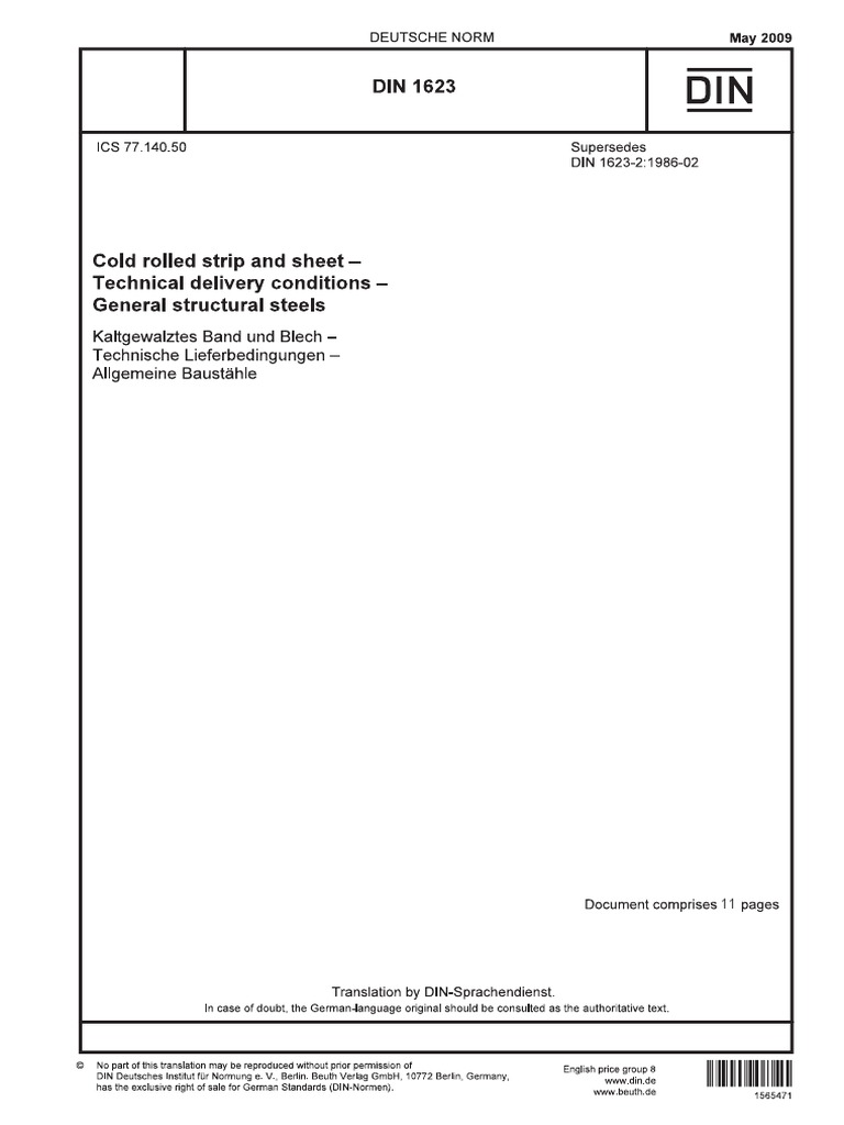 Din 1623-05 | PDF | Rolling (Metalworking) | Steel