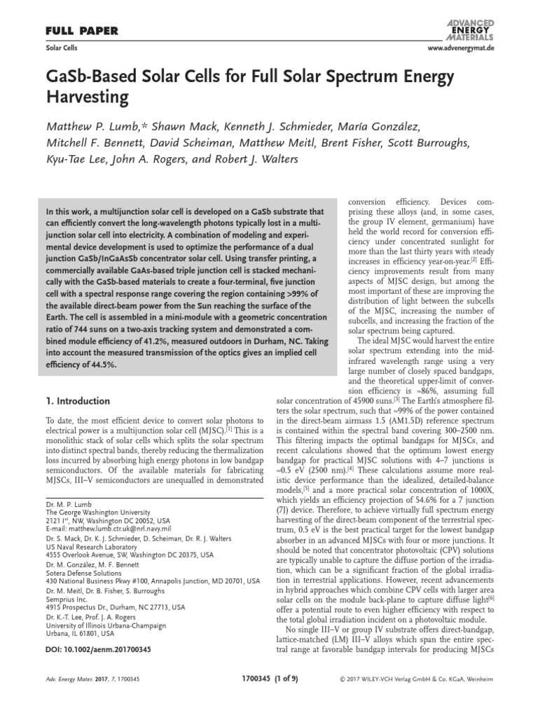 Lumb Et Al-2017-Advanced Energy Materials | PDF | Solar Cell | Band Gap