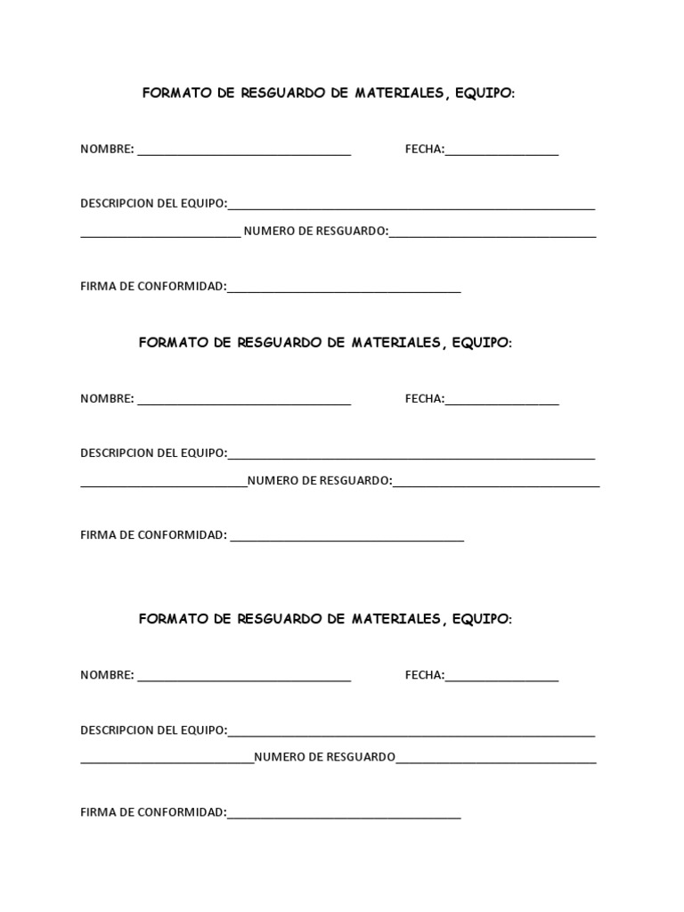Formato de Resguardo de Materiales | PDF