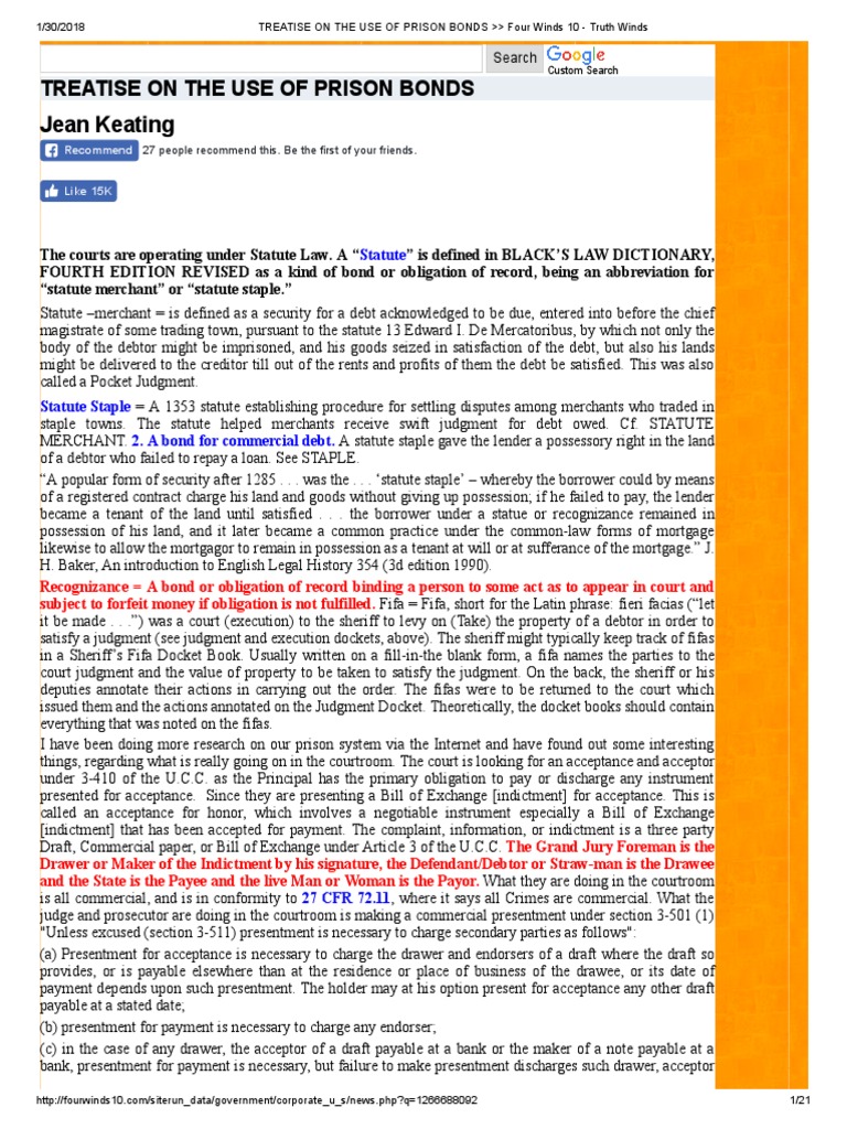 Treatise On The Use of Prison Bonds - Four Winds 10 - Truth Winds | PDF ...