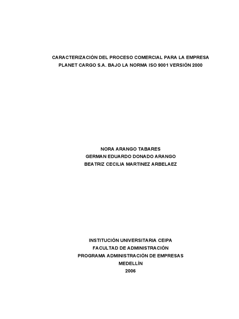 Caracterizacion Proceso Comercializacion Planet Cargos Iso9001 PDF ...