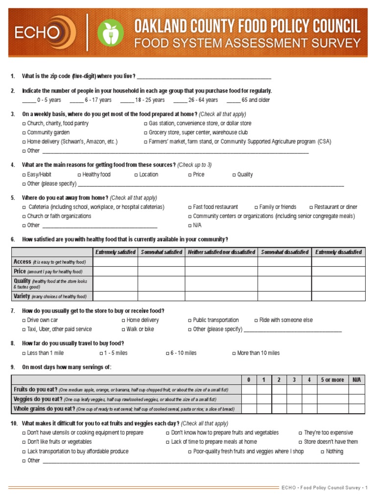 Food System Assessment Survey | PDF | White Americans | Race And ...