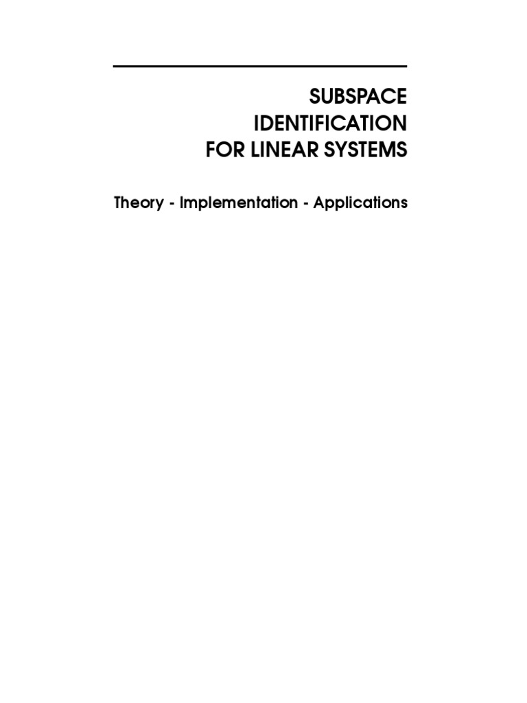 Subspace Identification For Linear Systems Theory Implementation Applications Pdf