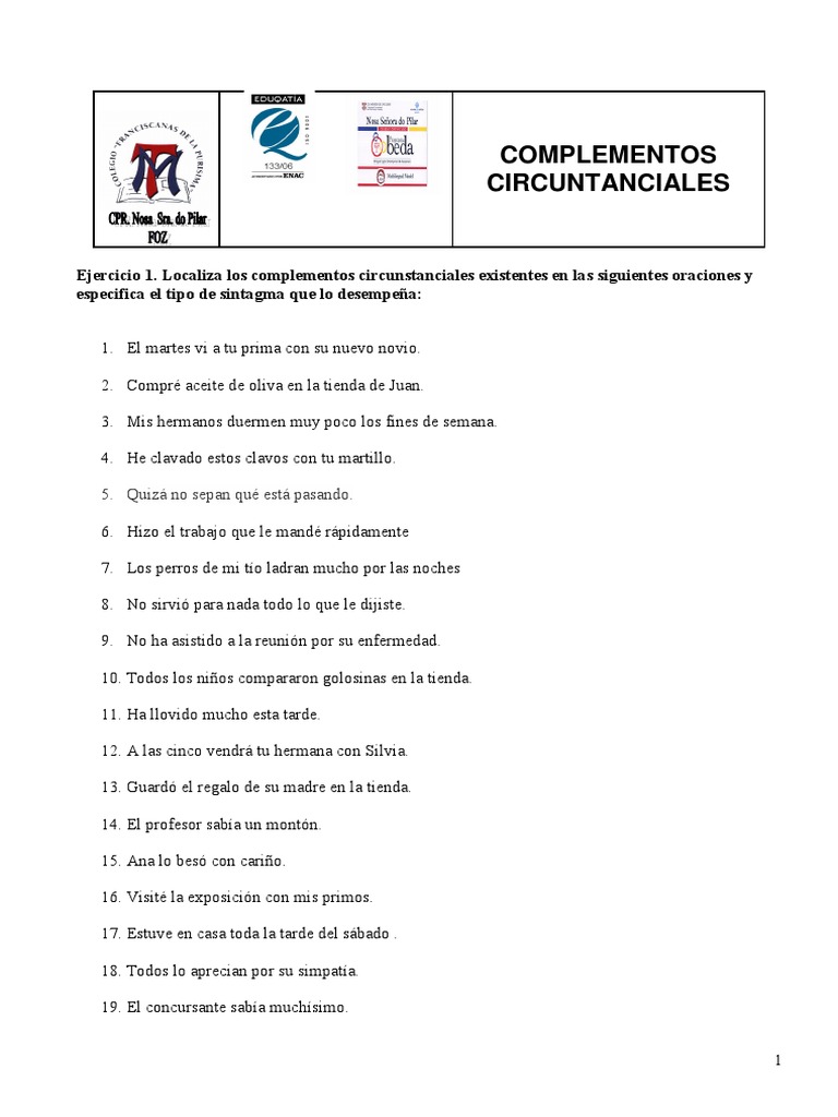Actividades Complemento Circunstancial PDF | PDF
